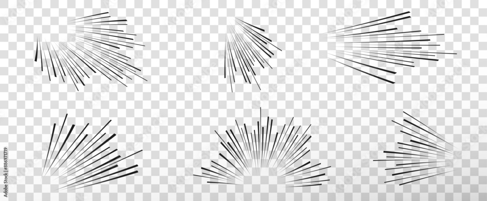 Set of black speed lines on a transparent background. Motion effect ...