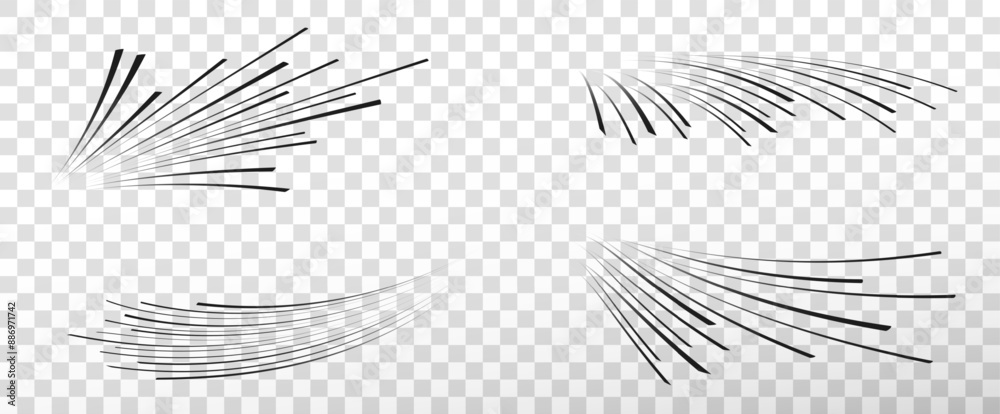 Set of black speed lines on a transparent background. Motion effect ...