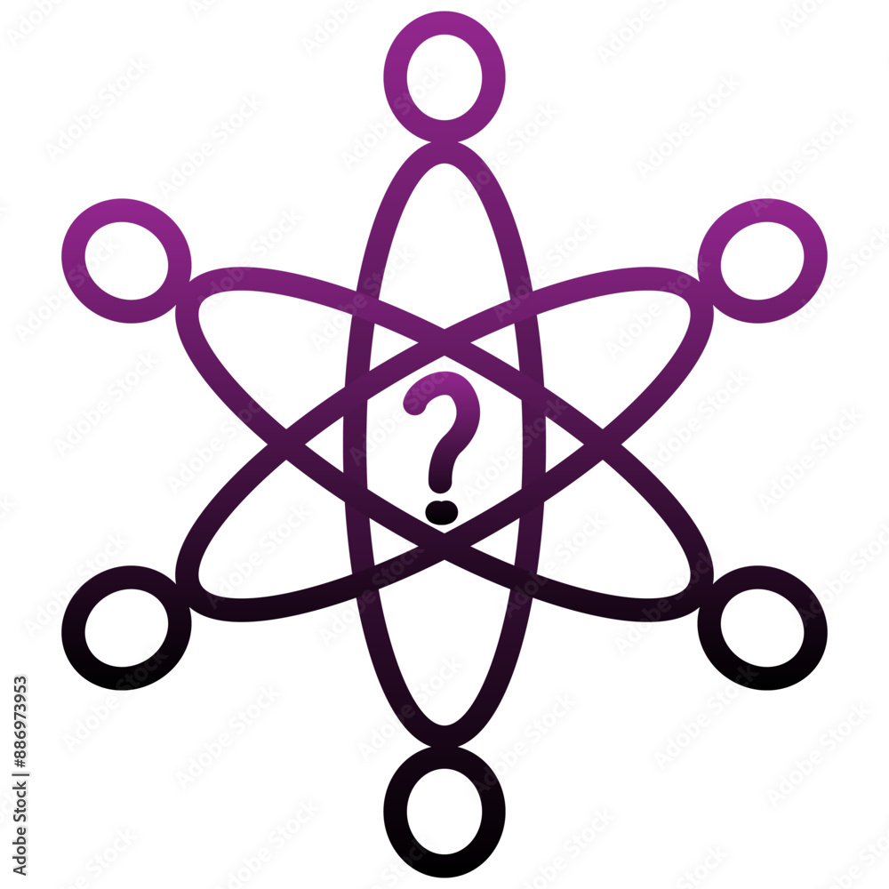 Vector icon of human silhouettes arranged in a circle forming an atom ...