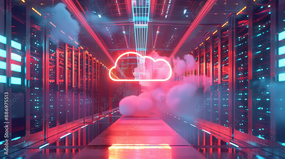 server room, data cloud, data mining illustration, data stream, fog ...