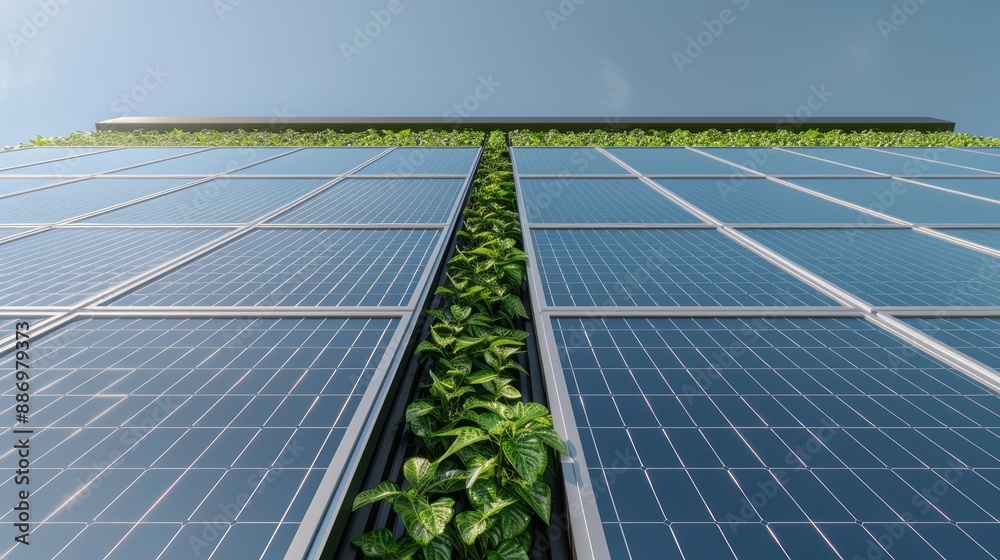 Crystal-clear image of a sustainable office building, green wall, solar ...