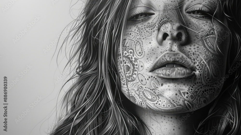 Tranquil Harmony - Emotional Pencil Drawings with Paisley Patterns and ...
