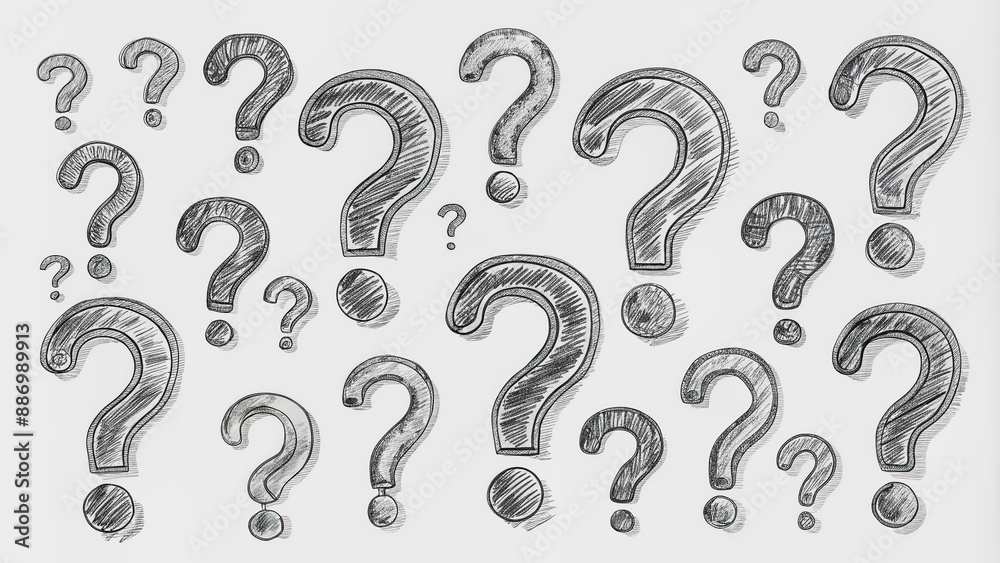 Ilustrace „Collection of sketch question marks in various styles and ...