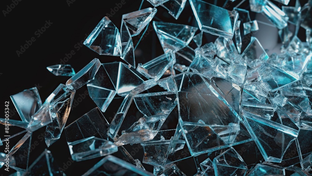 Abstract of broken glass on black background, shattered glass, sharp ...