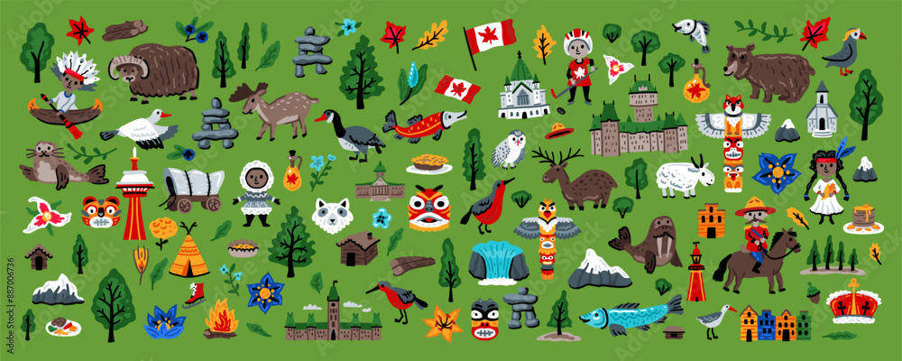 Canada vector travel symbols set. Collection of national canadian icons ...