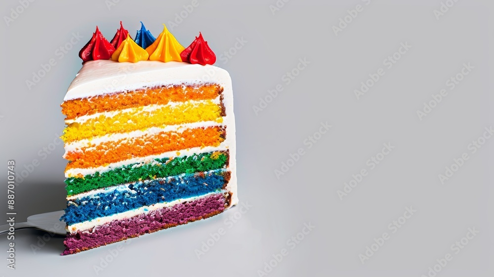 Ultra-sharp image of a perfectly layered rainbow cake slice, texture ...