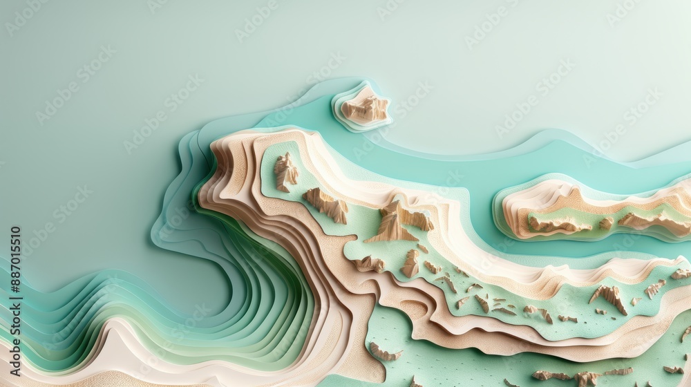 A stylized topographic map illustration with contour lines representing ...