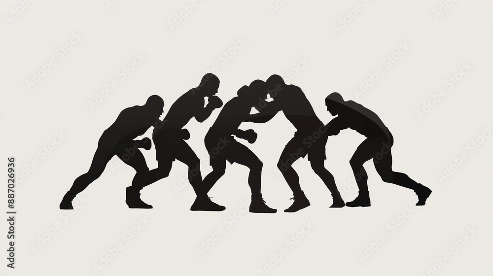 These silhouettes showcase figures in various grappling and wrestling ...