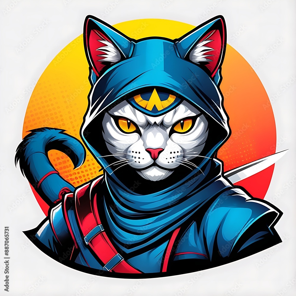 Gaming mascot with a ninja assassin cat head, suitable for esport t ...