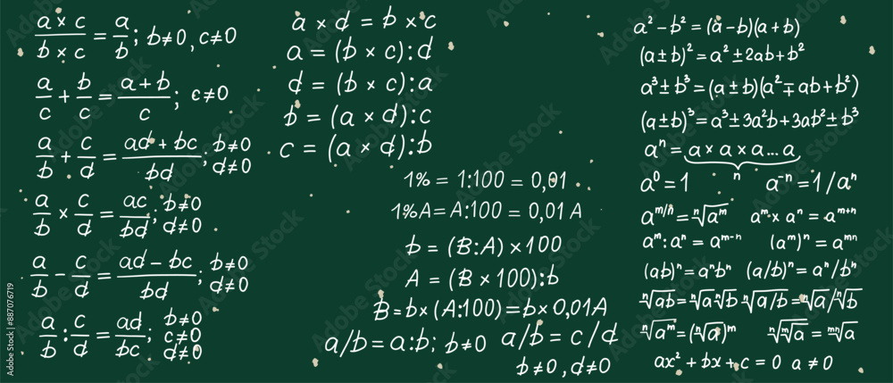 Mathematics formulas set. Hand drawn math algebraic formulas. School ...
