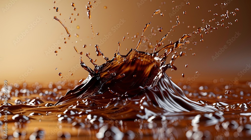Artistic depiction of splashing chocolate liquid with dynamic movement ...