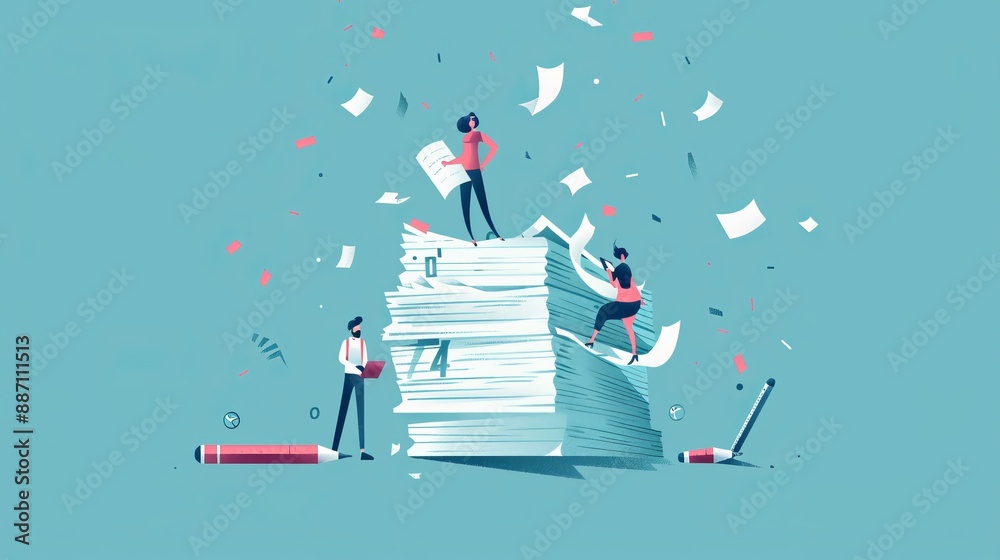 An illustration showing professionals interacting with an enormous ...