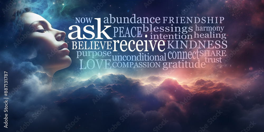 Ask Believe Receive Bubble Wall Art Word cloud - cosmic deep space ...