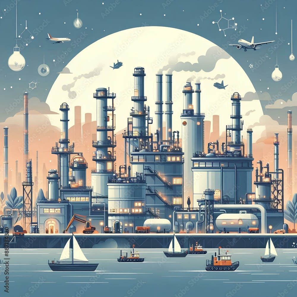 Banner Oil refinery gas petrol plant industry with crude tank, gasoline ...
