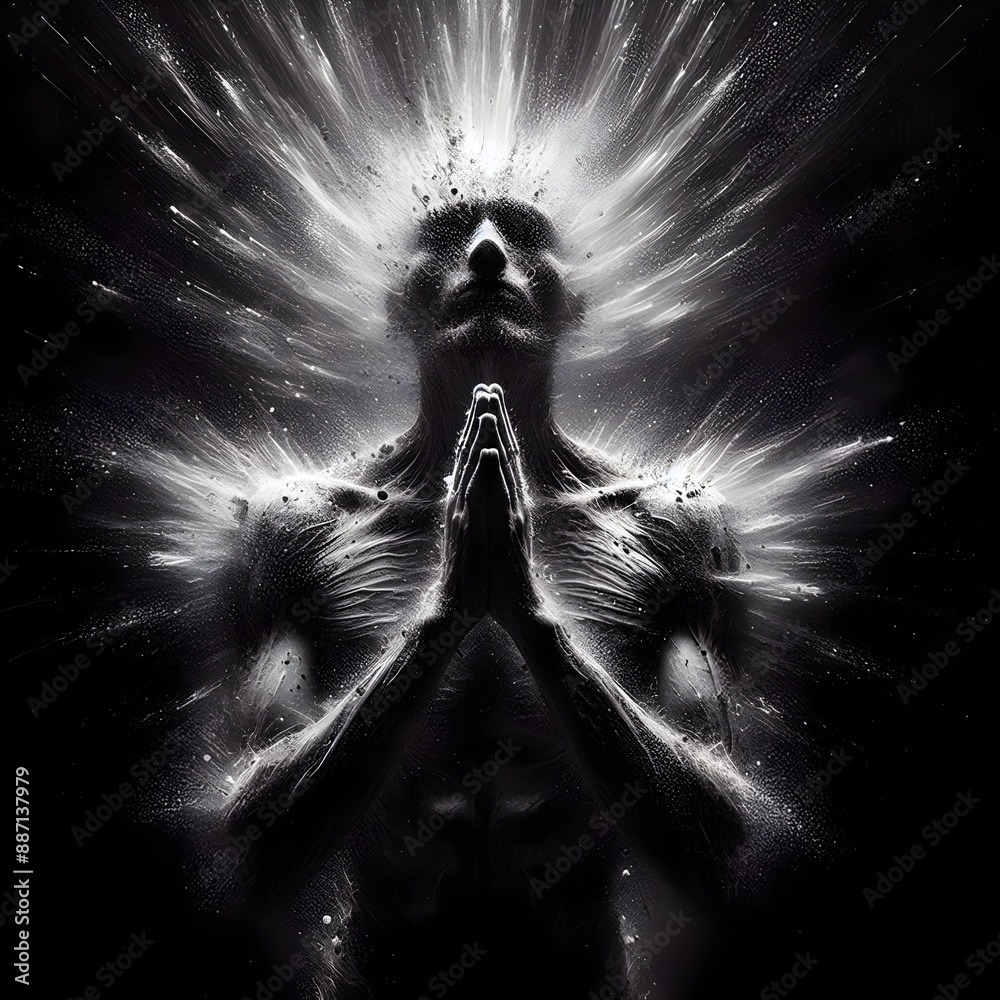 Heartfelt Devotion, Dramatic Portrait of a Man Praying with Sincerity ...