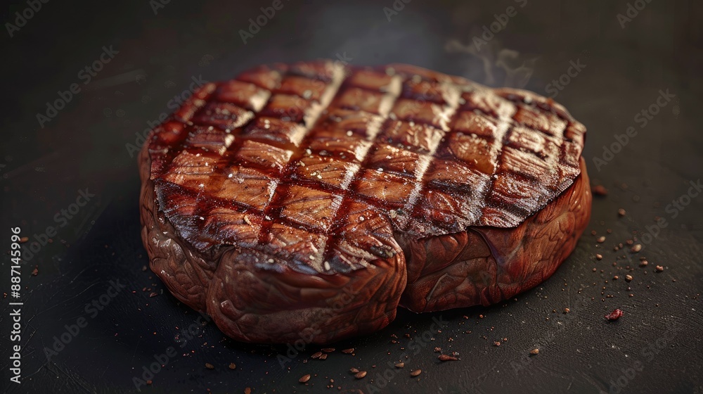 Detailed and ultra-realistic beef steak icon, with perfect grill marks ...