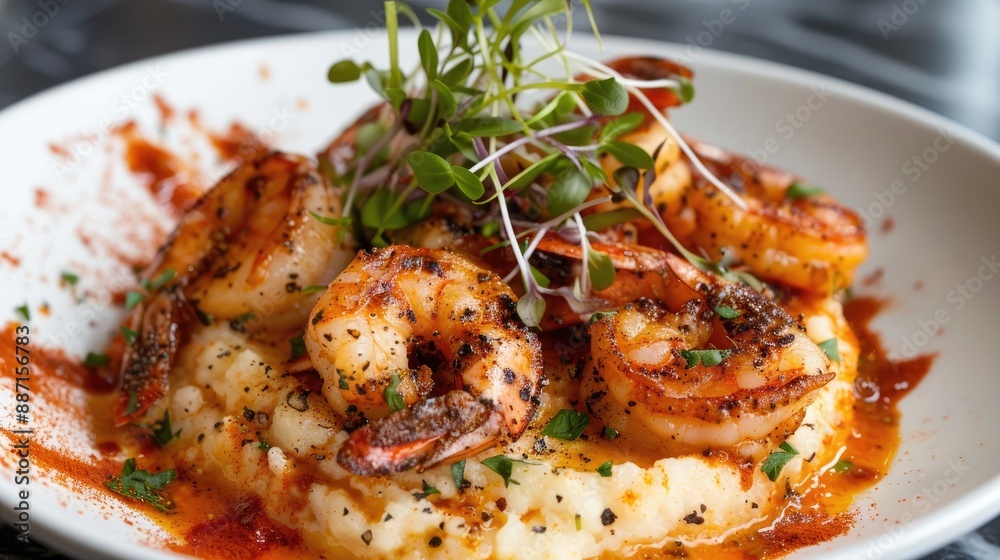 Shrimp and Grits Grits and old bay seasoned jumbo shrimp topped with ...