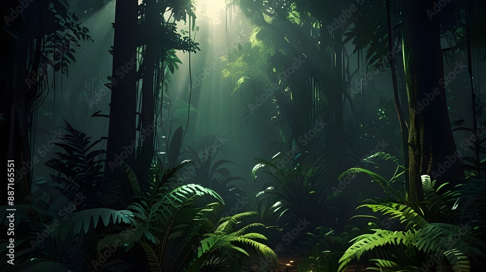 Sunbeams Pierce a Mysterious Jungle Canopy,fantasy book cover ...