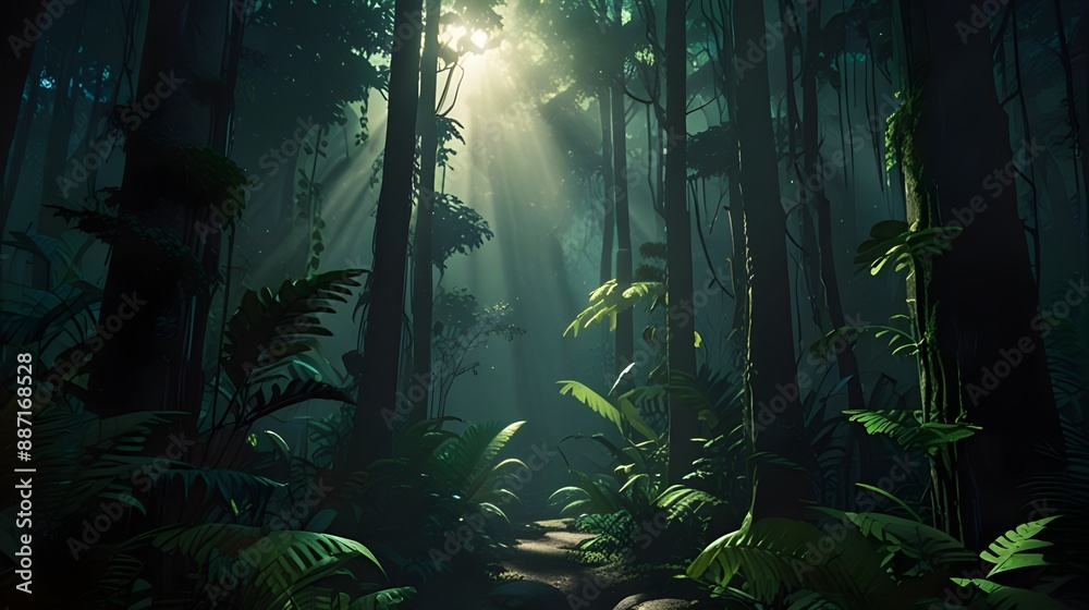 Sunbeams Pierce a Mysterious Jungle Canopy,fantasy book cover ...