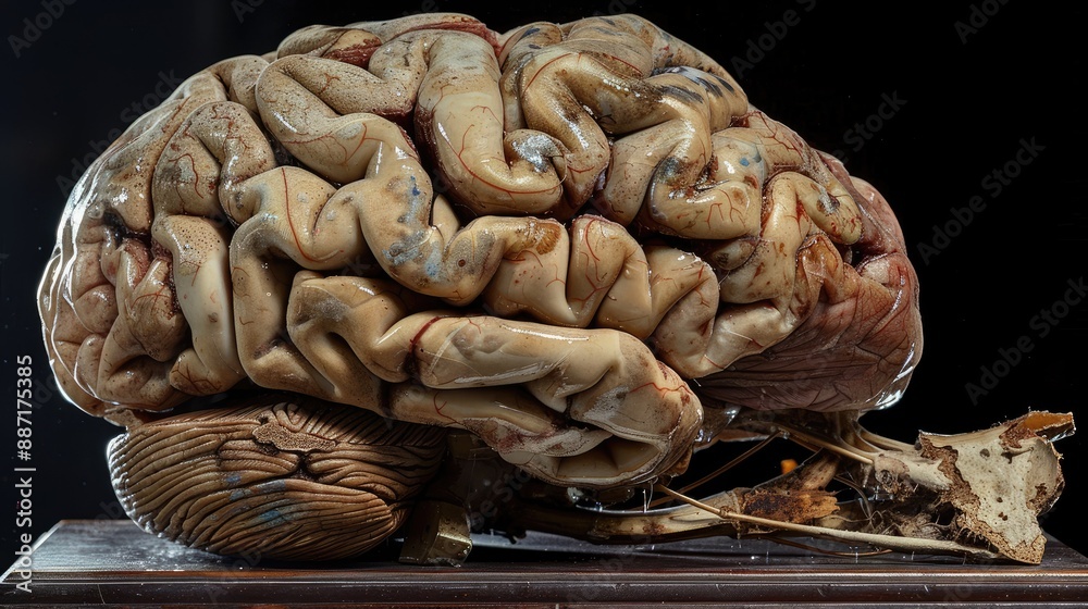 Gross anatomy of the lateral surface of a human brain showing a severe ...