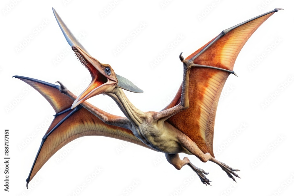 A large Pteranodon dinosaur with long wings and toothless beak spreads ...