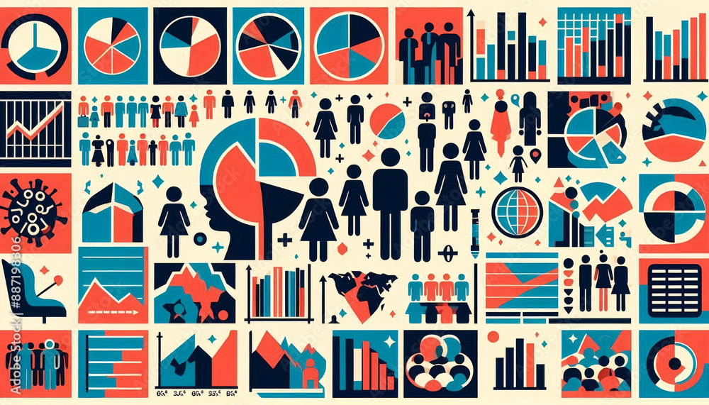 Demographic Charts, Multi-Tone, Population Pyramids, Maps, Bar Charts ...