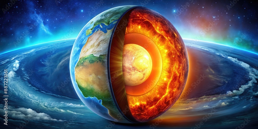 Vibrant, scientifically accurate illustration of Earth's core, mantle ...