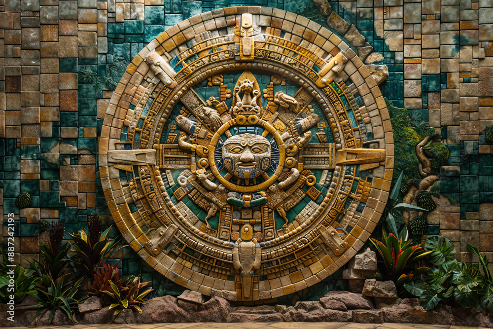 An ancient Mayan calendar, a historical artifact representing the ...
