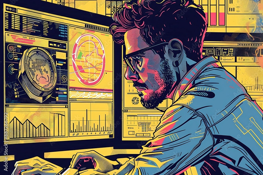 Data analyst line art 2 colors 304 stamp, postage, art, vintage, old ...