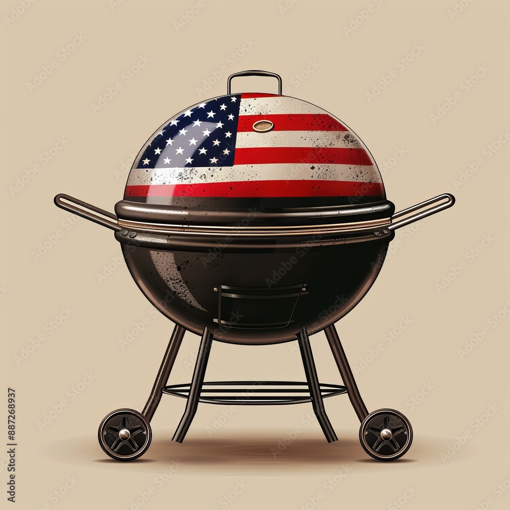Vector of a BBQ grill with American flag decoratio 1 1 wheelbarrow ...