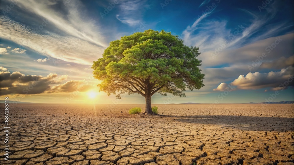 tree stands strong in the midst of drought, symbolizing hope and the ...