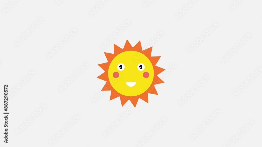 2d animation of happy smiling Yellow sun blinks. Happy cartoon sun ...