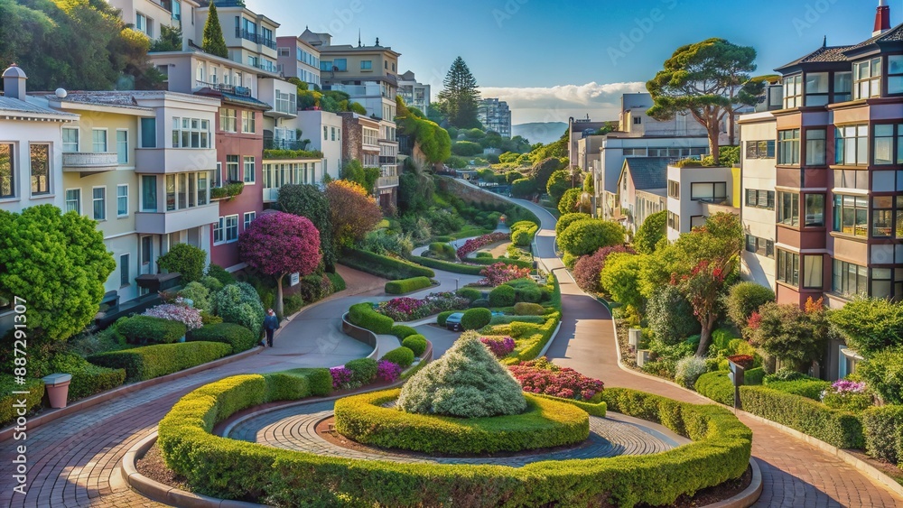 Curvy and steep Lombard Street in San Francisco, California, famous ...