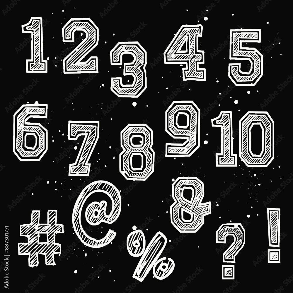 Vector hand drawn number collection, Hand written calligraphy alphabet ...