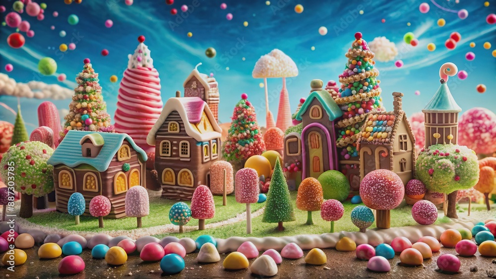 whimsical world where candy grows like trees and buildings are made of ...