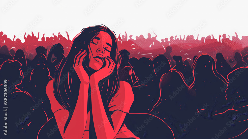 Sad woman at a concert vector white background 141 woman, illustration ...