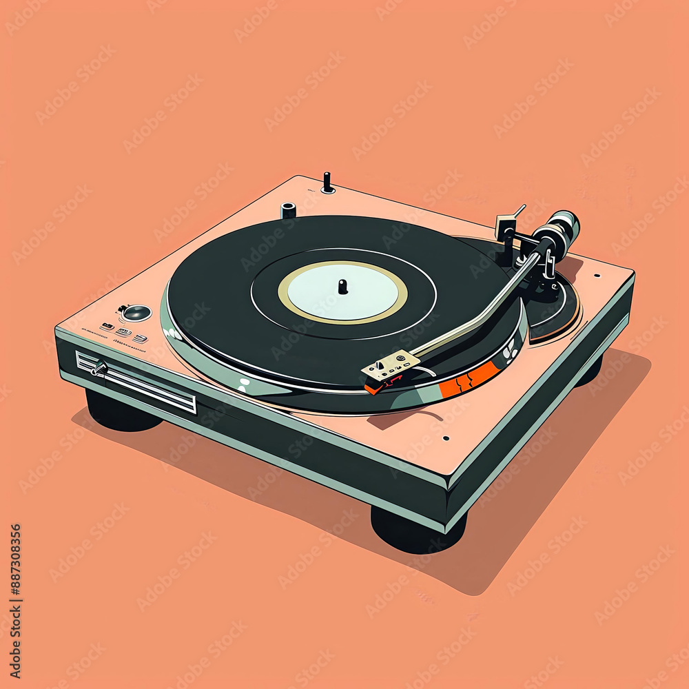 Aesthetic vector illustration of a classic record player in a ...