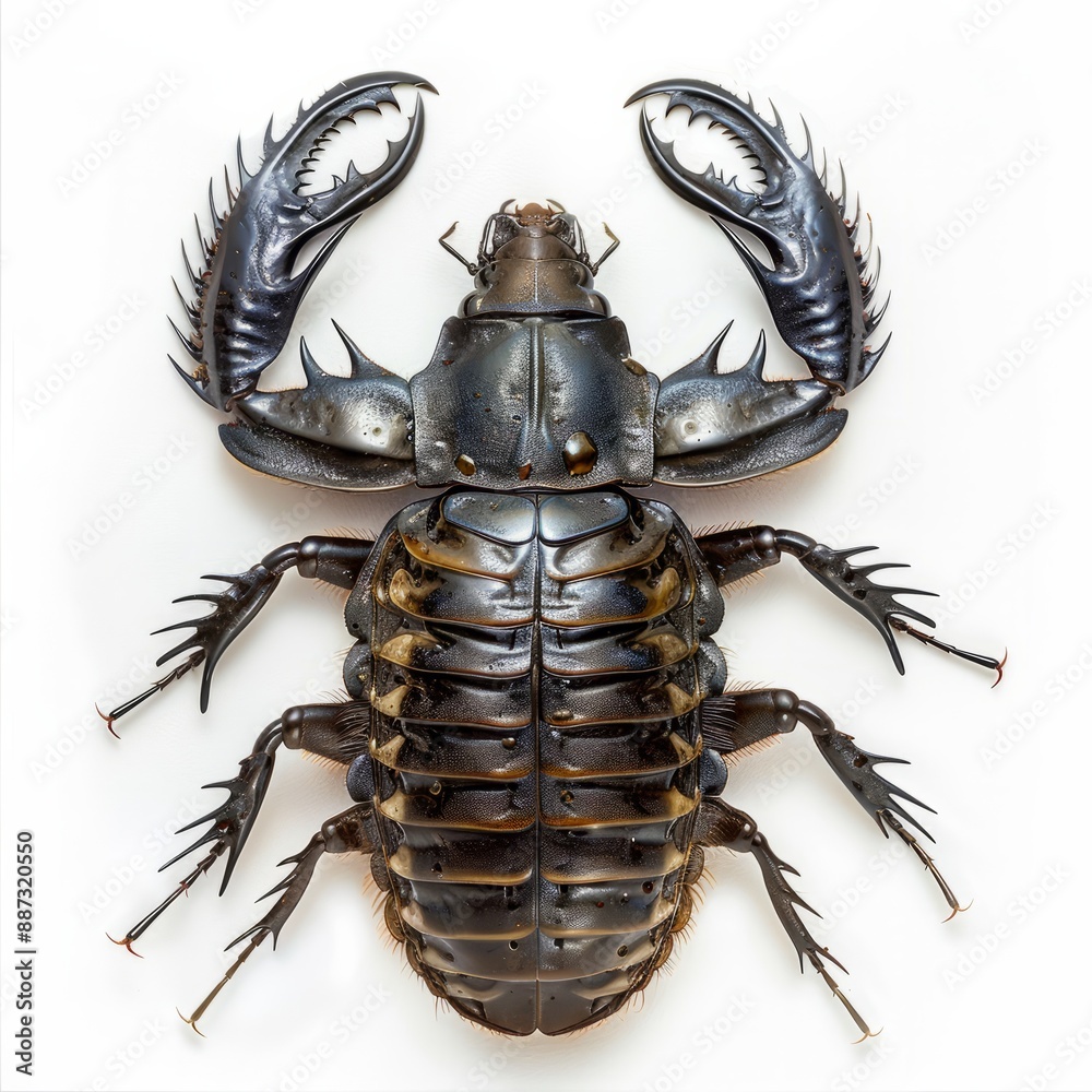 A trilobite beetle with flattened body and segmented appearance ...