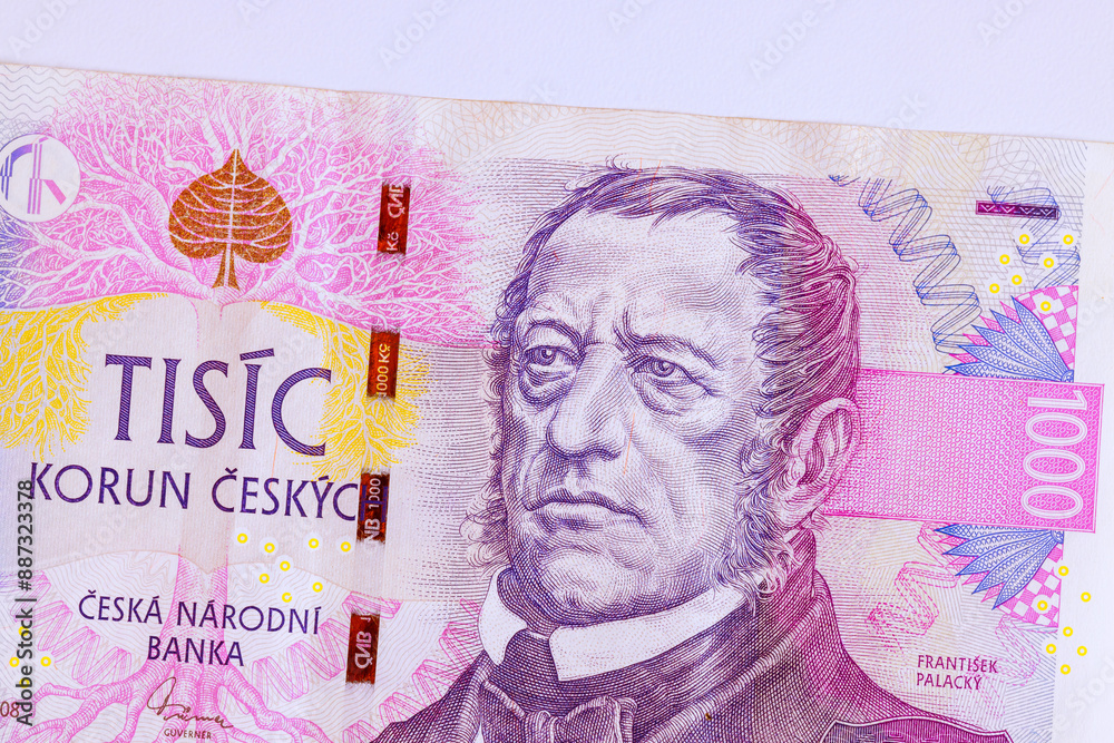 CZK Czech banknotes 1000 korun denominations of issues a Ceska Narodni ...