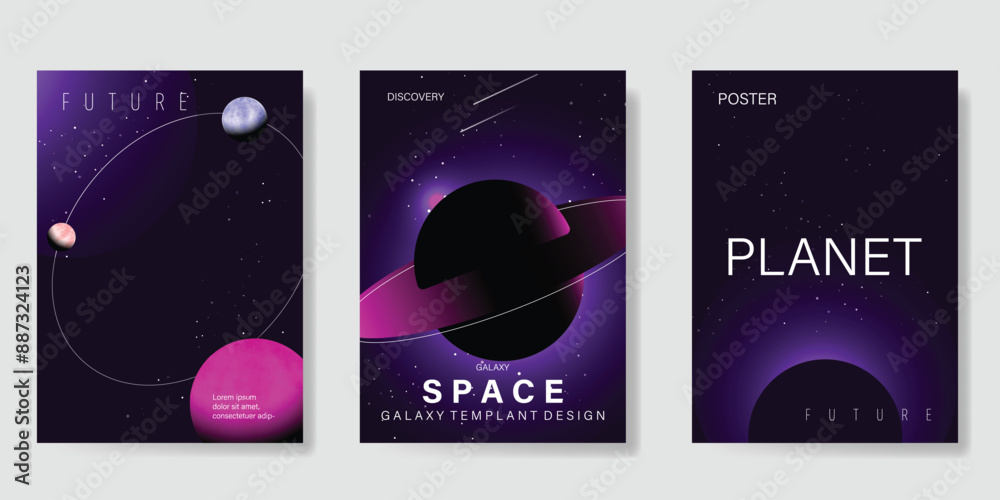 Planet and galaxy Space card vector set. Solar system with galaxy ...