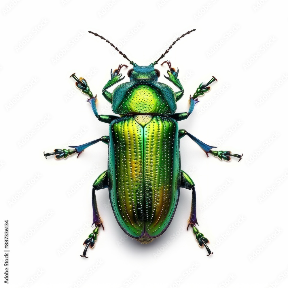 An emerald jewel beetle displaying vibrant green hues and iridescent ...