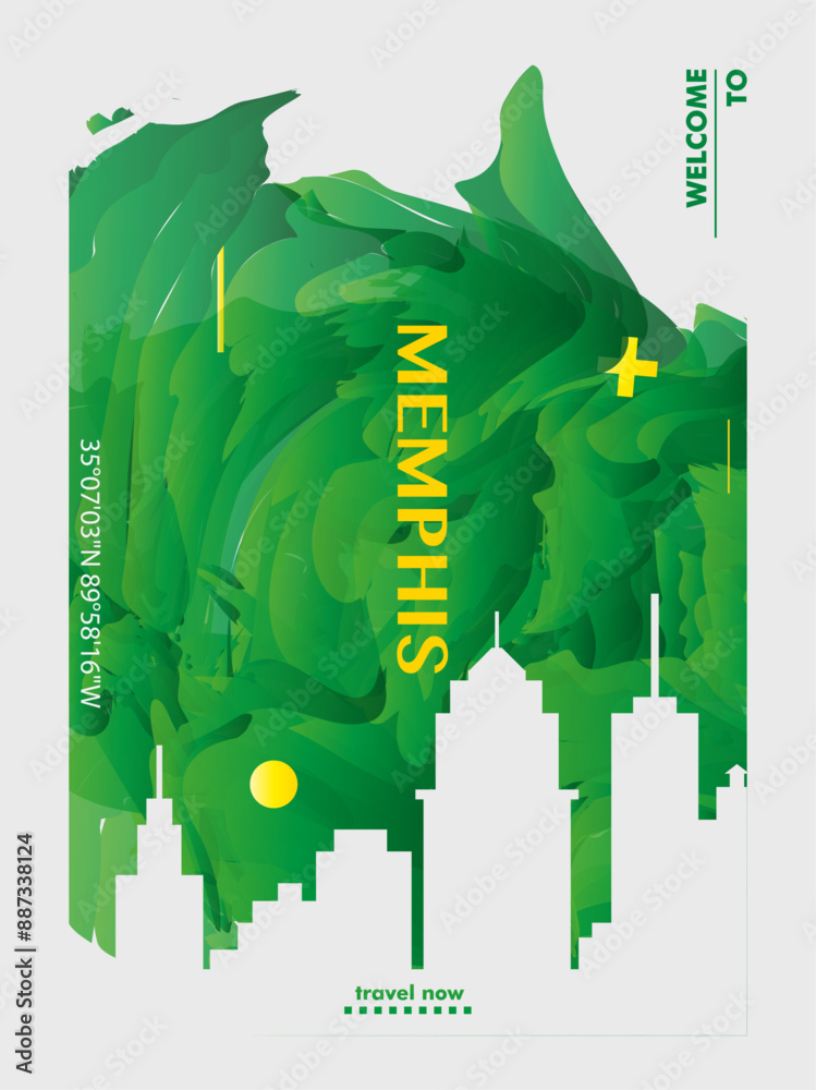 Memphis city poster with abstract skyline, horizon,, landmark and ...
