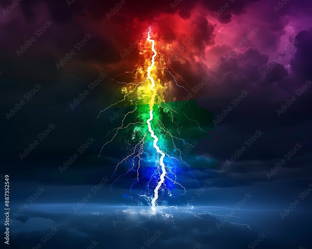 striking image of rainbow-colored lightning bolt splitting the sky ...