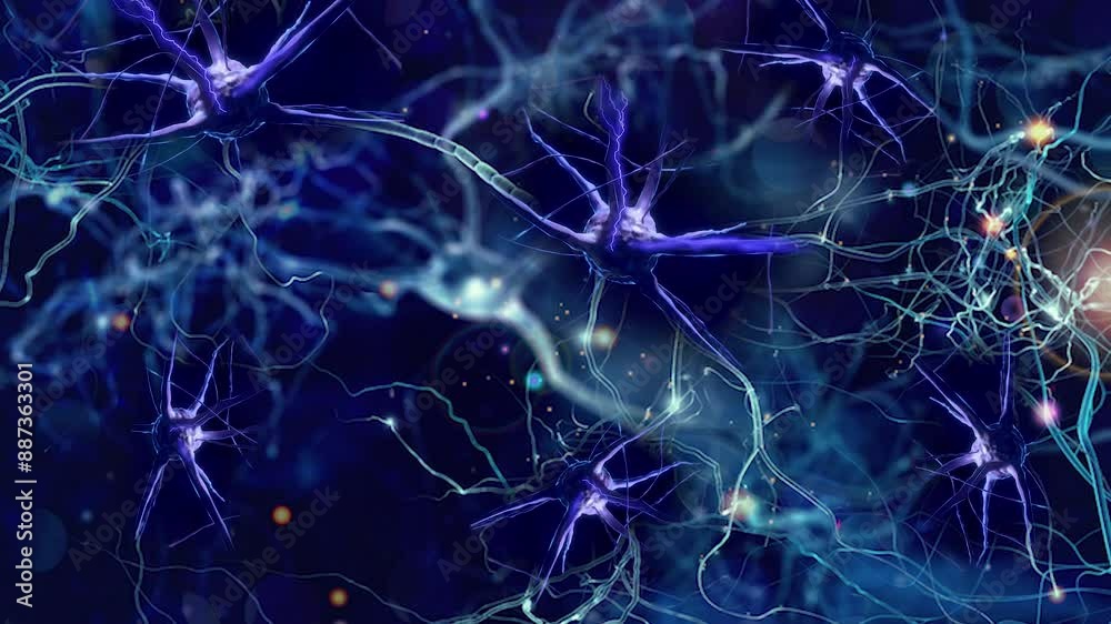 abstract blue background/ brain network video background/ synaptic ...