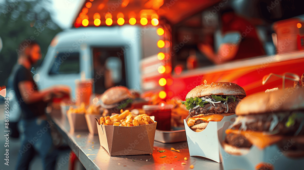 street food festival fastfood stand burgers chicken shawarma paper take ...