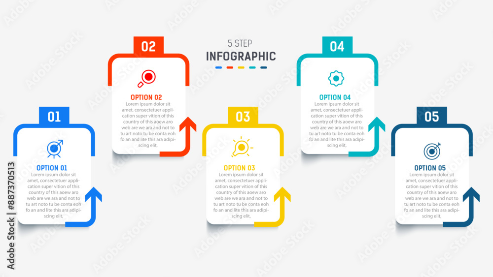 Five Step Infographic design element template for presentation. info ...