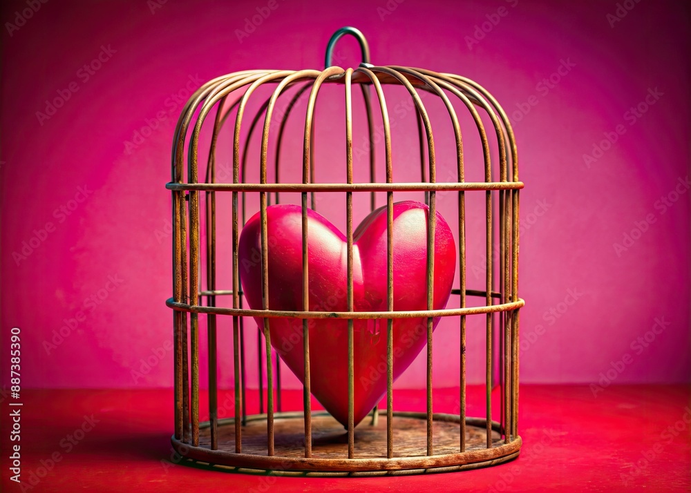 Heart symbolically trapped in a rusty cage, conveying restricted ...