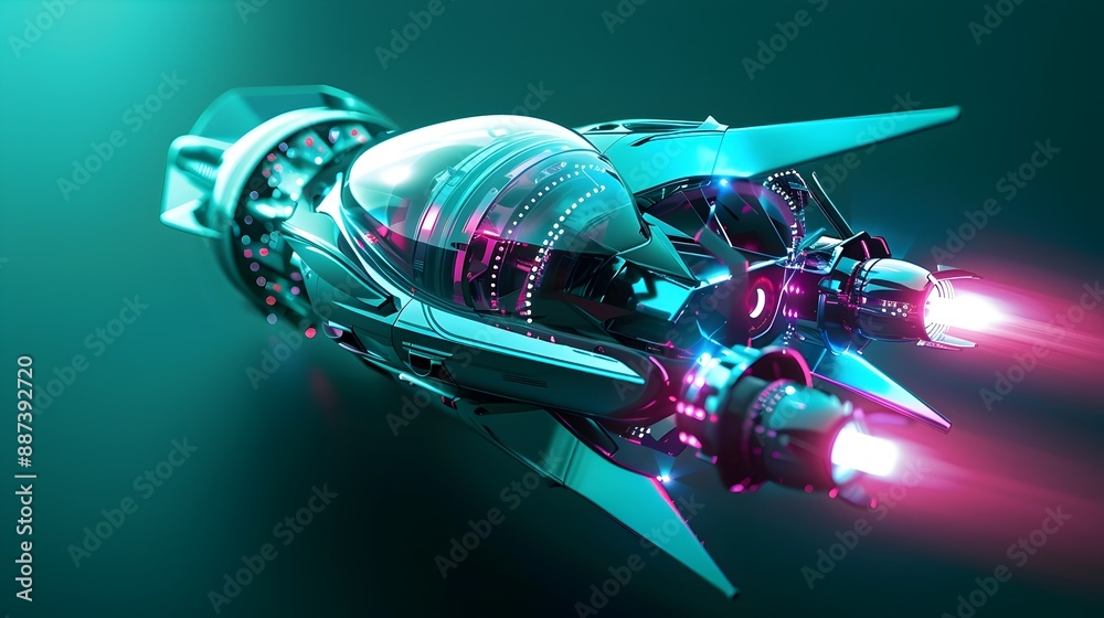 Compact and aerodynamically streamlined nano satellite with vivid teal ...