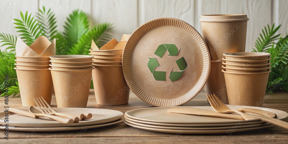 Biodegradable paper tableware with recycling marks for eco-friendly ...