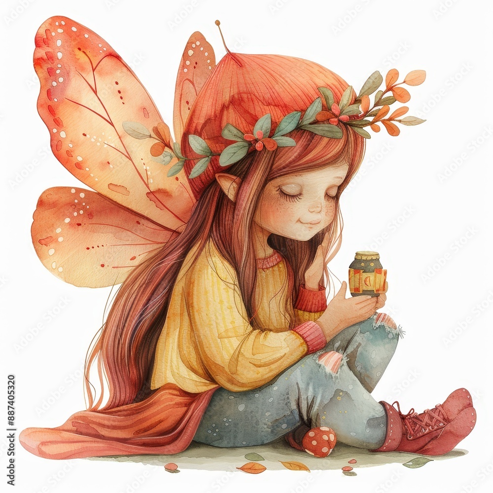 Charming fairy with ethereal wings, clasping a mystical amulet imbued ...